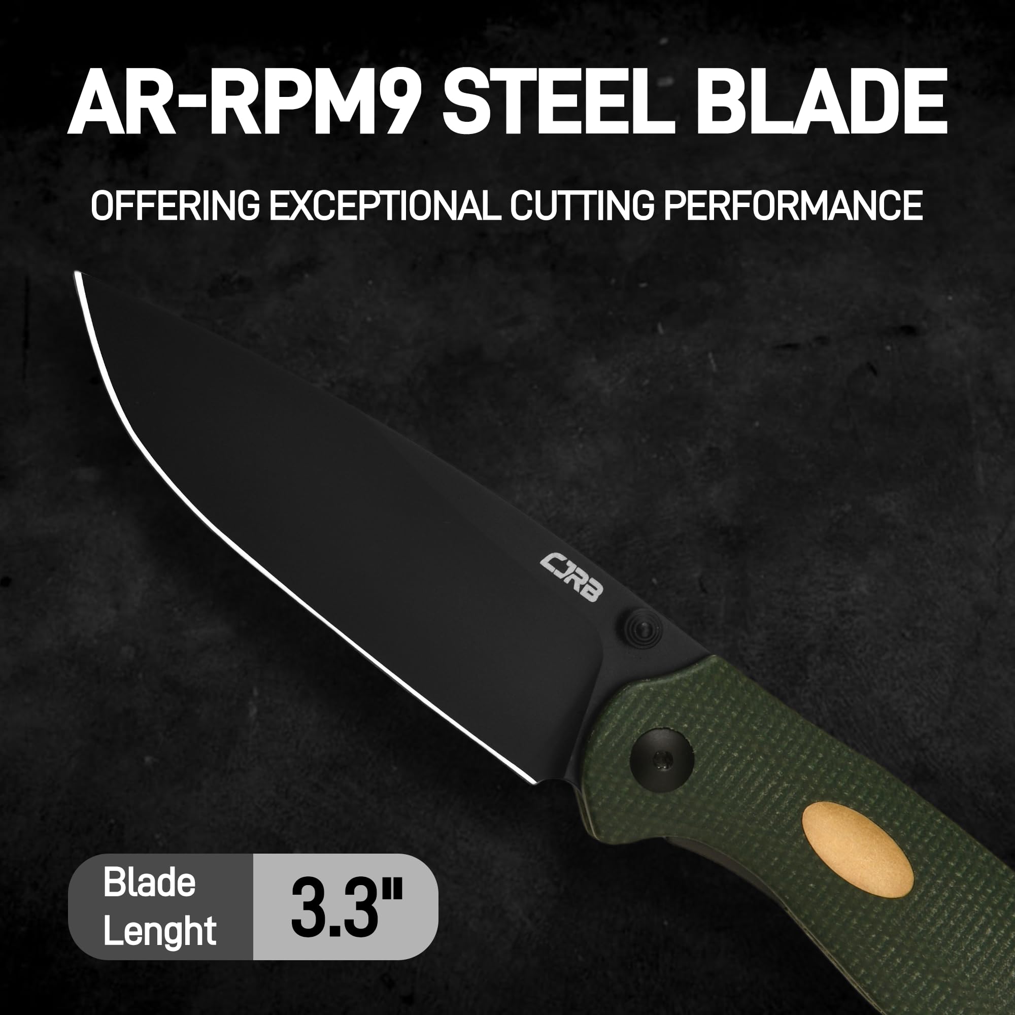 CJRB Aes Folding Pocket Knife, Pocket Knife with 3.3"AR-RPM9 Steel Blade Mircarta Handle, Folding Knife with Pocket Clip for Men Women, EDC Knives for Camping Survival, Designed by Dylan Mallery J1938