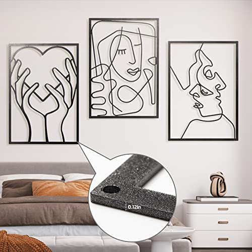 QIEGL 3 Packs Metal Wall Decor 0.12" Thickness Modern Home Decor for Black Coating with Silvery Sparkling 17"x11.8" Minimalist Wall Art Bedroom Decor Single Line Abstract Wall Sculptures for Living Room Bathroom Stairs etc.