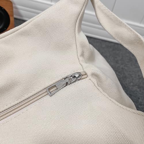 ASIEIT Unisex Canvas Crossbody Bag Wide Adjustable Strap Casual Messenger Bag Versatile Zipper Satchel Bag Large Capacity Foldable Slouchy Travel Bag (White)