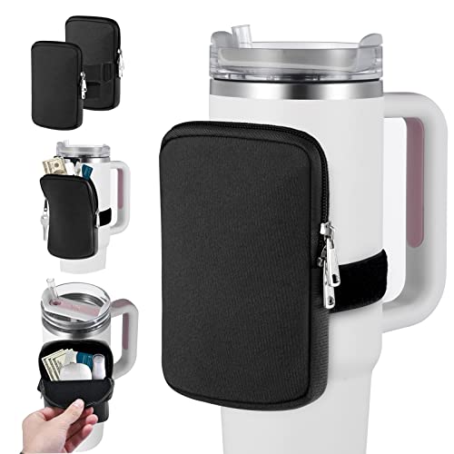 Water Cup Bottle Pouch Compatible for Stanley Tumbler Quencher Adventure 40oz & Stanley IceFlow 20/30 oz, Gym Running Water Bottle Fanny Pack Bag Accessories Handheld Caddy For Women Men (Black)