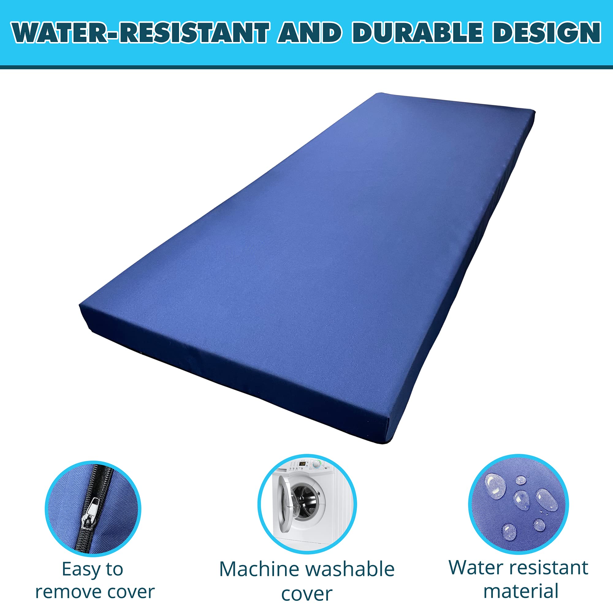Foamma 4โ x 38โ x 75โ Water Resistant Memory Foam RV Bunk Mattress, Firm High Density Foam Base, Comfortable and Durable Polyester Cover, Truck, Camper, Travel Trailer, Made in USA!