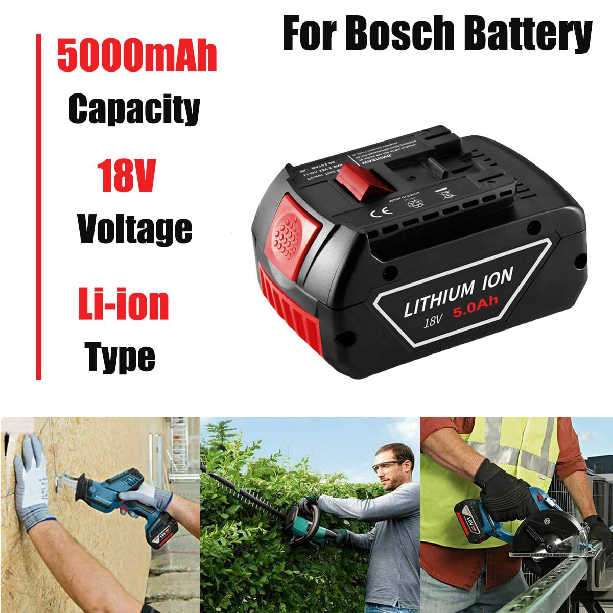 MANUFER 2 Packs 5.0Ah 18V BAT609 Li-ion Replacment for Bosch 18V Battery Compatible with Bosch Lithium Ion 18V BAT609 BAT610G BAT618G BAT619 BAT621 BAT620 Cordless Power Tool Battery