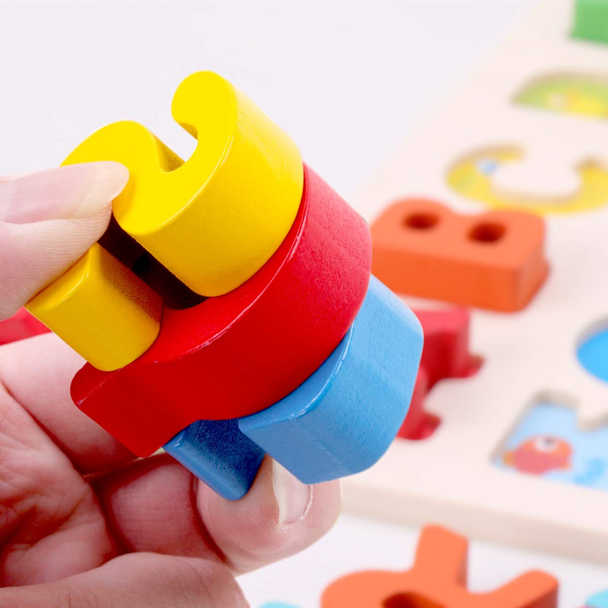 GEMEM Wooden Alphabet Puzzle Large Blocks Letters and Numbers Puzzles Educational Learning Blocks Board Toys for 3+ Years Old Preschool Boys & Girls Toddlers 2 Pack