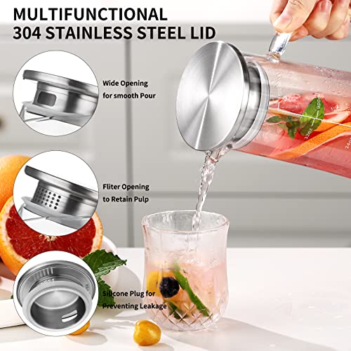 Fridge Door Water Pitcher with Lid,Drink Pitcher,40 oz/1200ml Glass Water Pitchers,Heat Resistant Borosilicate Water Jug for Juice,Beverage,Ice Tea,Milk,Lemonade (1200ml)
