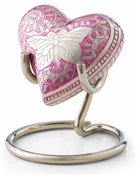 Butterfly Heart Urn - Pink Heart Keepsake Urn with Stand & Box - Small Pink Butterfly Urn for Human Ashes - Honor Your Loved One with Mini Pink Urn Heart Shaped - Perfect for Adults & Infants