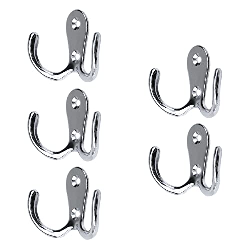 Faotup 5PCS Bronze Zinc Alloy Metal Double Hooks for Hanging,Double Hook Silver,Double Coat Hooks Silver,Double Coat Hooks Hardware,with Screws,2.12×1.57×0.55inches