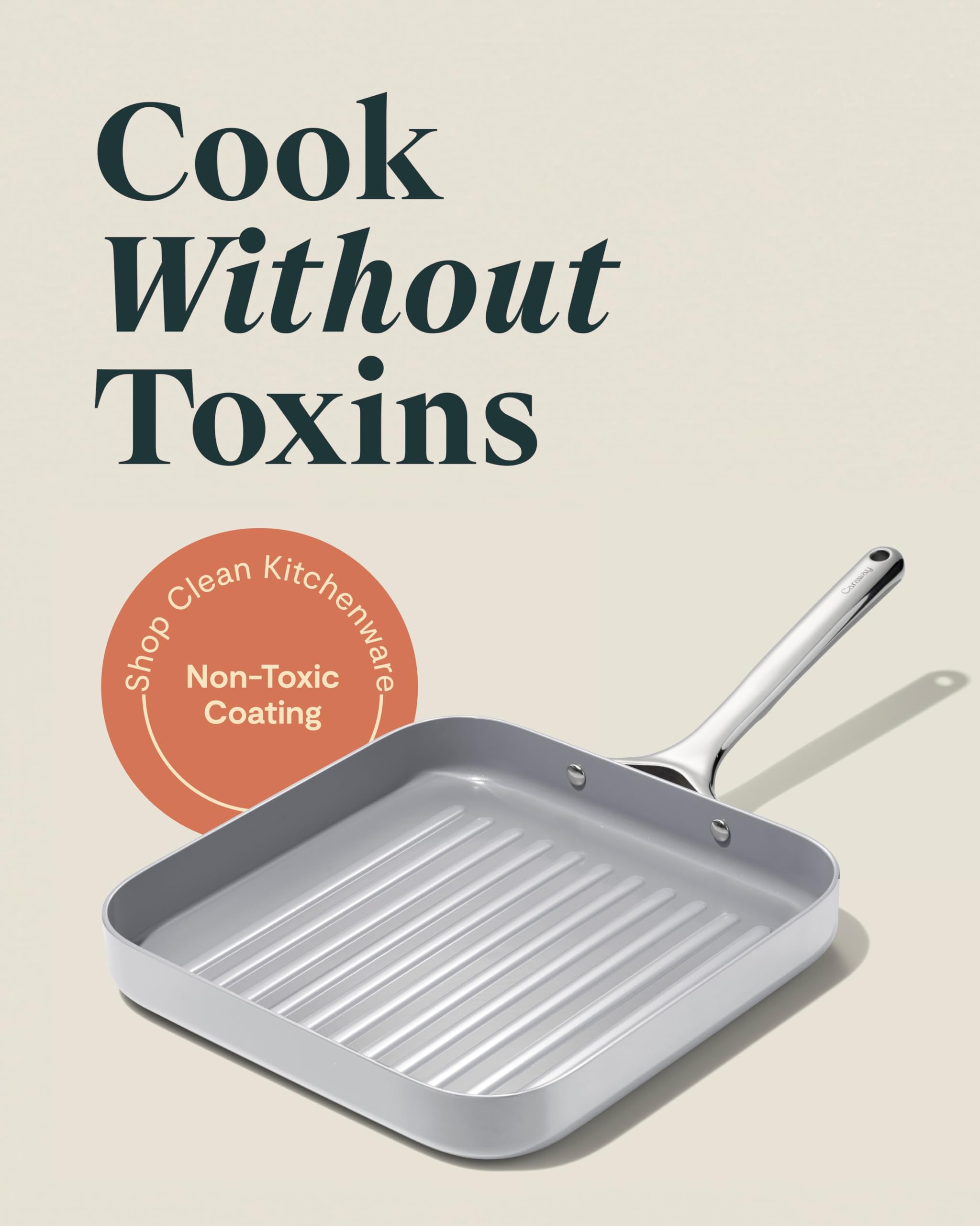 Caraway Square Grill Pan - 11β Grill Pan - Non-Stick Ceramic Coated - Non Toxic, PTFE & PFOA Free - Oven Safe & Compatible with All Stovetops - Gray
