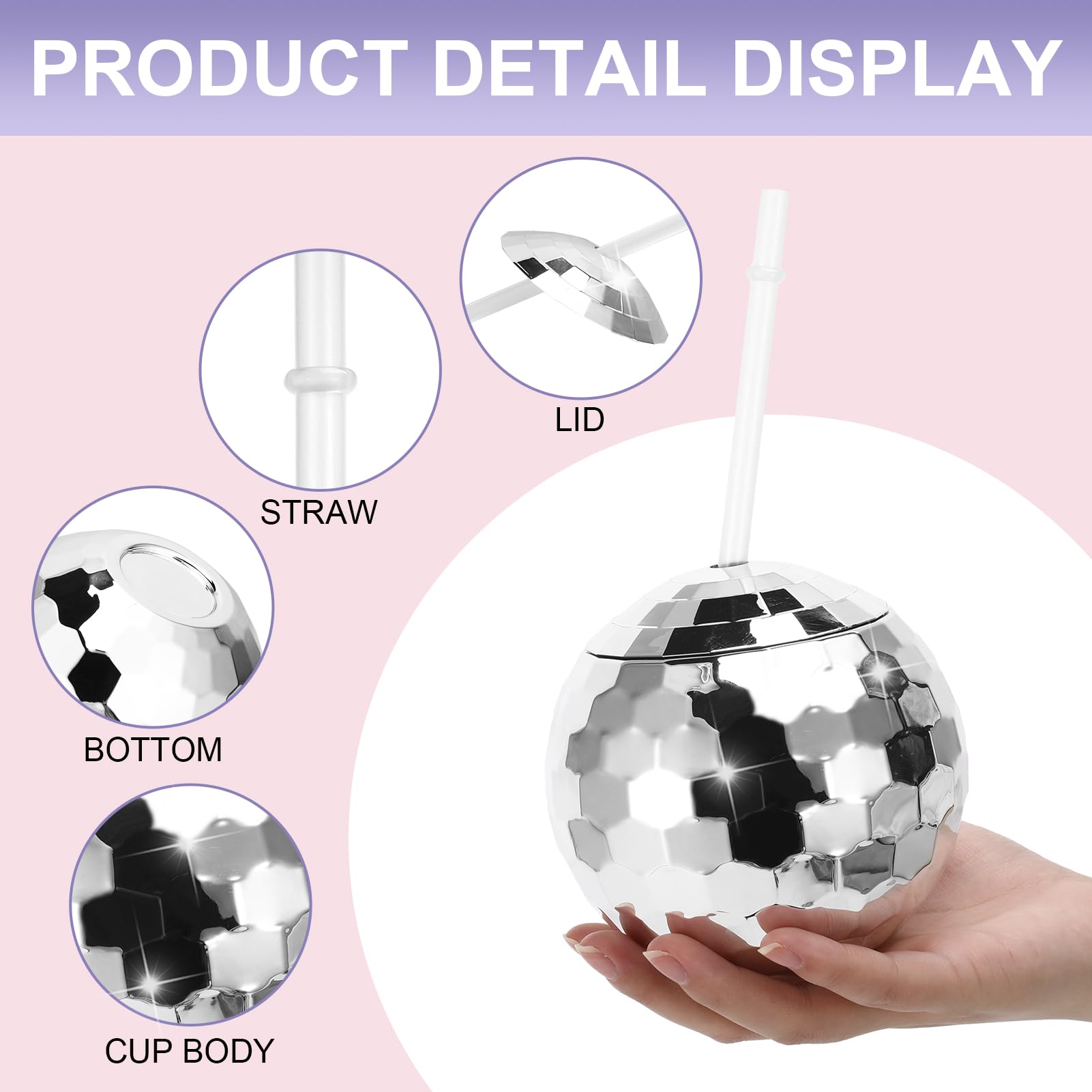 Guiqulai 9 Pcs Disco Ball Cups,20 Oz Tumbler Disco Flash Ball Cups,Reusable Spherical Cocktail Cups with Lid and Straw,Silver Disco Wine Cups for Nightclub Disco Bar Party Decor(9Pcs)