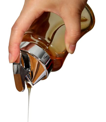 J&M Design Multipurpose Glass Syrup Dispenser Bottle For Maple Syrup, Sugar, Creamer, Olive Oil Vinegar No-Drip Pour Spout For Coffee Bar Accessories, Tea, Pancakes, Kitchen Baking 7.5oz container jar