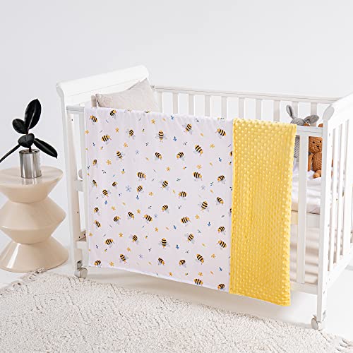 QSTEHEML Baby Blankets Super Soft for Boys, Minky Lightweight Blanket with Double Layer Unisex Newborn Personalized Travel Blanket for Toddler Nursery,Yellow Bee, 30X40 Inches