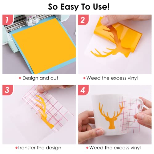 HTVRONT Permanent Vinyl for Cricut Machine-100 Pack 12"x12" Adhesive Vinyl Sheets Set, 90 Sheets Permanent Vinyl Bundle & 10 Transfer Tape for Vinyl Permanent