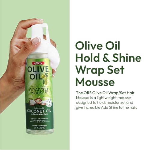 ORS Olive Oil Hold & Shine Wrap Set Mousse Infused with Coconut Oil for Restorative Shine 7 Ounce (Pack of 3)