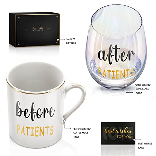 FONDBLOU Before Patients After Patients Set, 12oz Coffee Mug & 18oz Wine Glass, Gifts Idea for Nurses,Doctors,Dentists,Hygienists,Assistants,Physician,RN,Unique Birthday Graduation Nurses Day Gifts