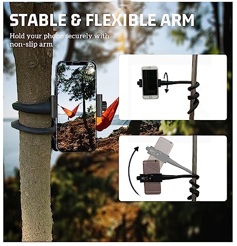 WLPREOE Stroller Phone Holder with Non-Slip Flexible Arm - Cell Phone Stand for Desk, Bed - Stable & Secure Fit on Handlebar, Treadmill, Wheelchair, Tree, Car for GoPro & Phones - One Hand Operation