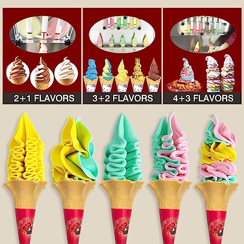 Kolzayier ETL Commercial 7(4+3 Mixed) Flavors Soft Ice Cream Machine,Floor Style Heavy Duty Soft Serve Ice Cream Maker,17 gallon/Hour,Upper Tanks Refrigerated,full Transparent Dispenser Set