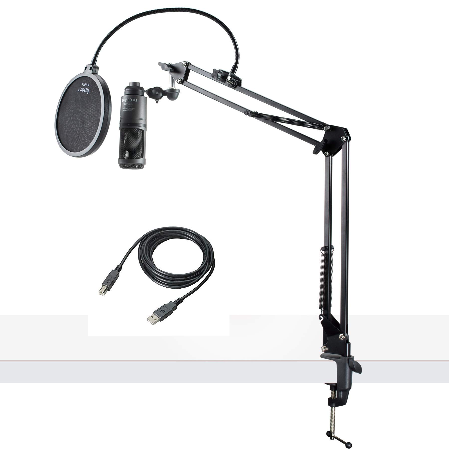 Audio-Technica AT2020USB+ Cardioid Condenser USB Microphone Bundle with Boom Arm Stand and Pop Filter (3 items)