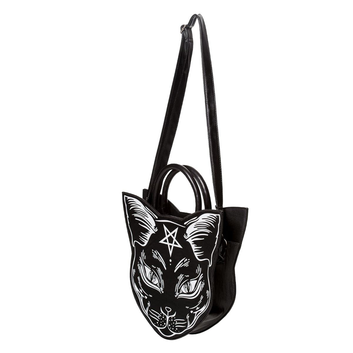 Lost Queen Women's Gothic Nemesis Handbag Black Cat Pentagram Ladies Purse Crossbody Bag