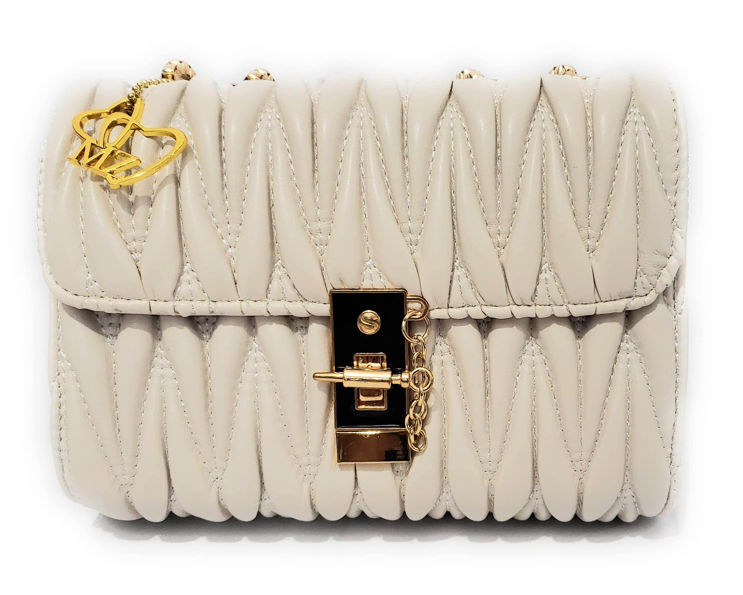 MariaKinz Crossbody/Shoulder Small Bag and Phone Holder Purse Convertible Chain Strap (Cornforth White)