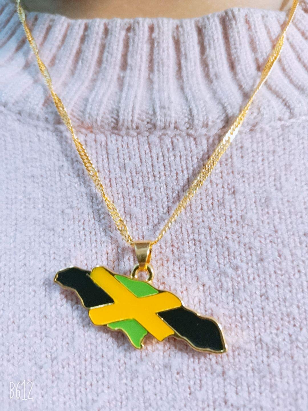 Askana Fashion Unisex Country Flag Map Gold Pendant Necklace (Jamaica)