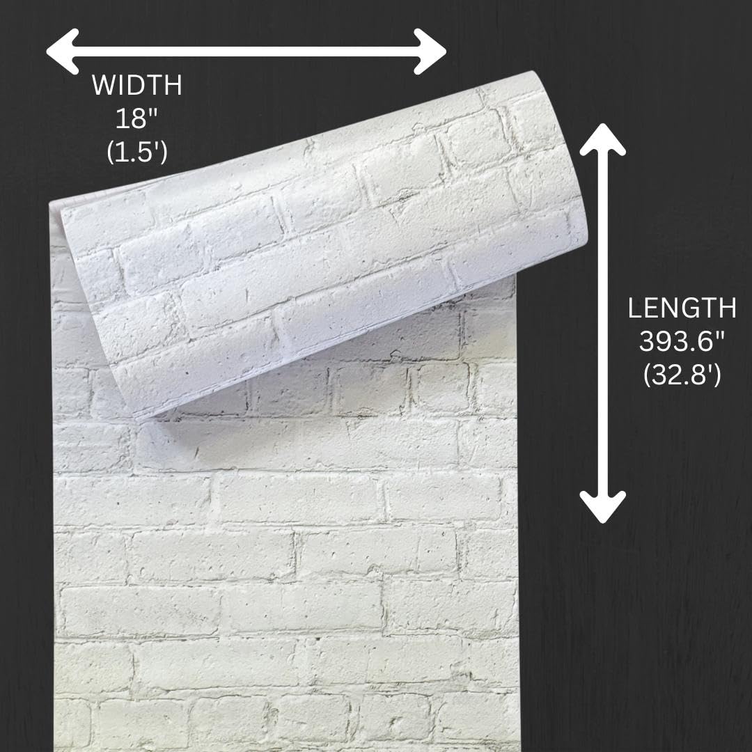 Brick Wallpaper Peel and Stick - White/Gray, 32.8 ft x 1.5 ft - 3D Faux Brick Wallpaper for Textured Wall, Removable Wallpaper for Indoor & Outdoor Use Waterproof- Ideal for Bedroom Accent Wall Décor
