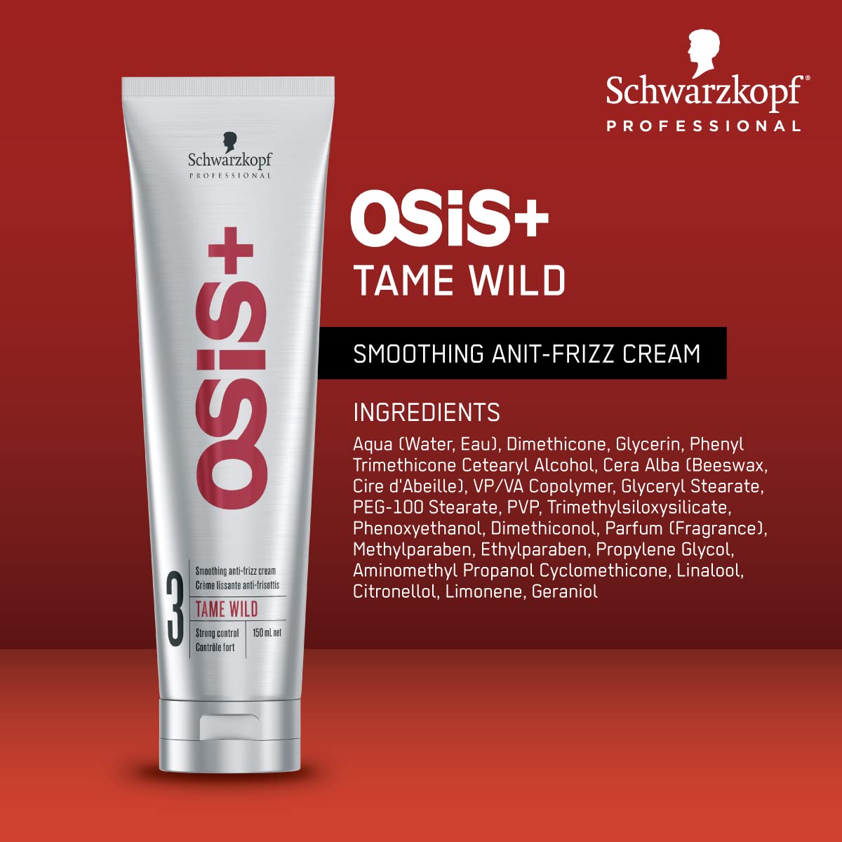 OSiS+ Tame Wild – Smoothing Anti-Frizz Cream - Strong Control and Long-Lasting Anti-Humidity Effect – Styling Product for Heat Protection, Surface Smoothness and Shine, 5 oz