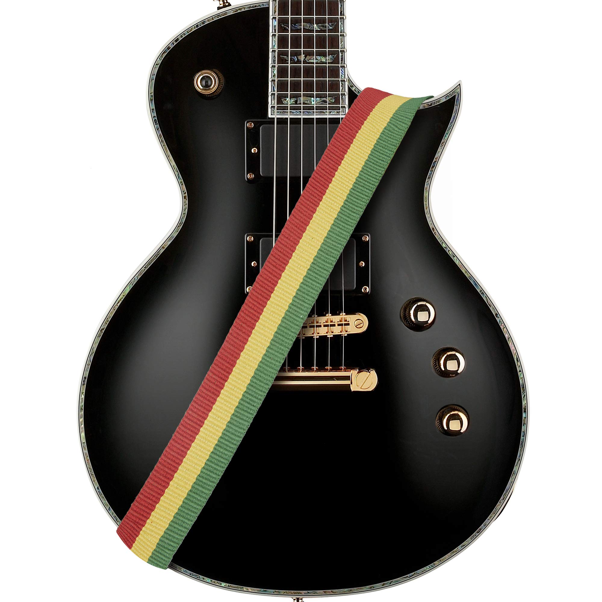 Amumu Reggae Guitar Strap Jamaica Rasta for Acoustic, Electric and Bass Guitars with Strap Blocks & Headstock Strap Tie