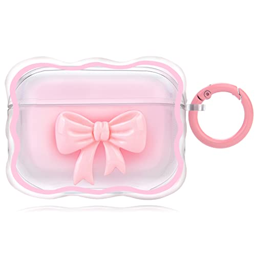 Cute AirPod Pro 2 Case with Keychain, 3D Pink Bow Design Soft Clear Protective Cover Compatible for AirPods Pro 2nd Generation 2022 Case for Women and Girls