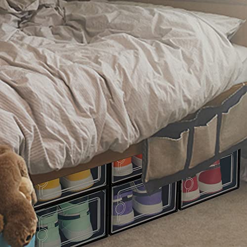 Hrrsaki 15 Pack Shoe Storage Boxes, Black Plastic Stackable Shoe Organizer Boxes with Front Opening Lids, Ventilation and Dust-proof, Shoe Container Boxes for Closet, Bedroom, Bathroom, Fit for Women/Men Size 9(13β x 9β x 5.5β)