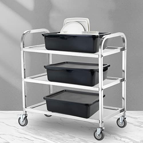 Hommp 3-Pack Commercial Bus Box, 13 L Black Plastic Bus Tub with Lid