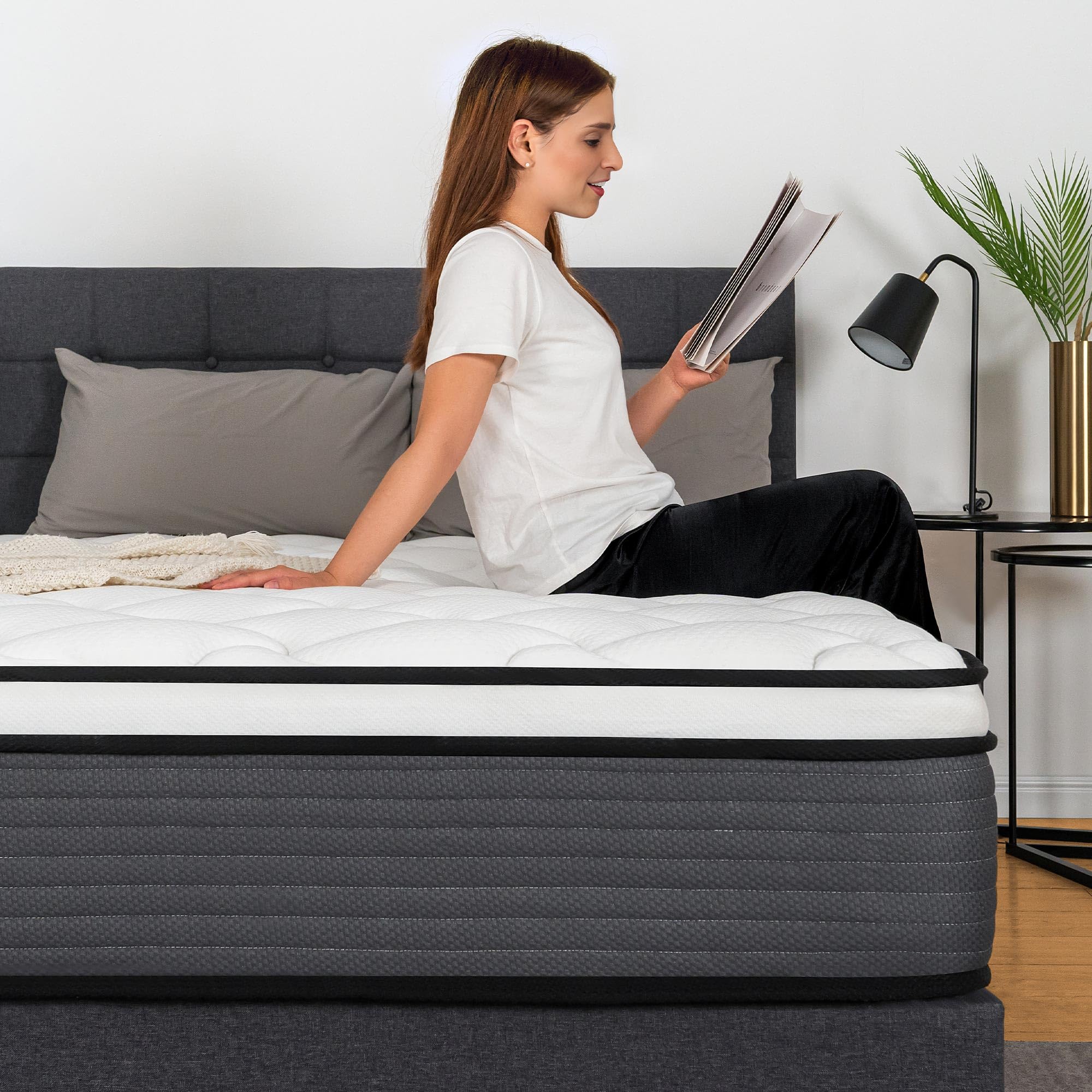 PAMYO King Mattress, 14 Inch Memory Foam Hybrid Pocket Spring Mattresses in a Box, Medium Firm Breathable Pillow Top Pressure Relief, CertiPUR-US Certified