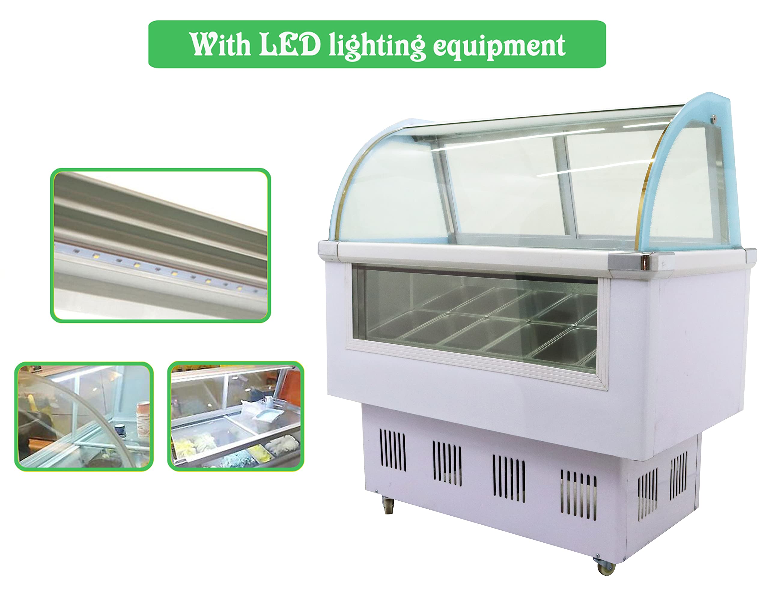 TECHTONGDA Commercial Ice Cream Chest Refrigerator Display Case Showcase Gelato Freezer With LED Light 220V 12 Pan