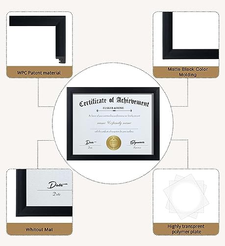 ELSKER&HOME 8.5x11 Picture Frame - Black Sturdy Wood Composite Certificate Frame - Semi-Tempered Glass - Includes Hanging Hardware and Desktop Easel - for Document/Diploma Frame (4 Pack)