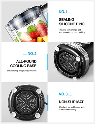 Yabano Countertop Blenders for Kitchen, Professional Electric Blender for Shakes and Smoothies, 2 Adjustable Speeds & Pulse Function, 6 Stainless Steel Blades & 50oz Jar, BPA Free, Easy to Clean