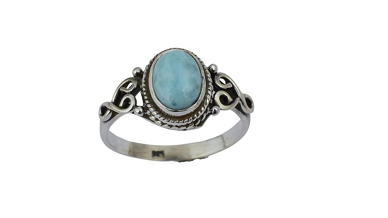 Larimar Stone Ring 925 Sterling Silver Statement Ring For Women Handmade Rings Gemstone Christmas Promise Ring Size US 11 Gift For Her