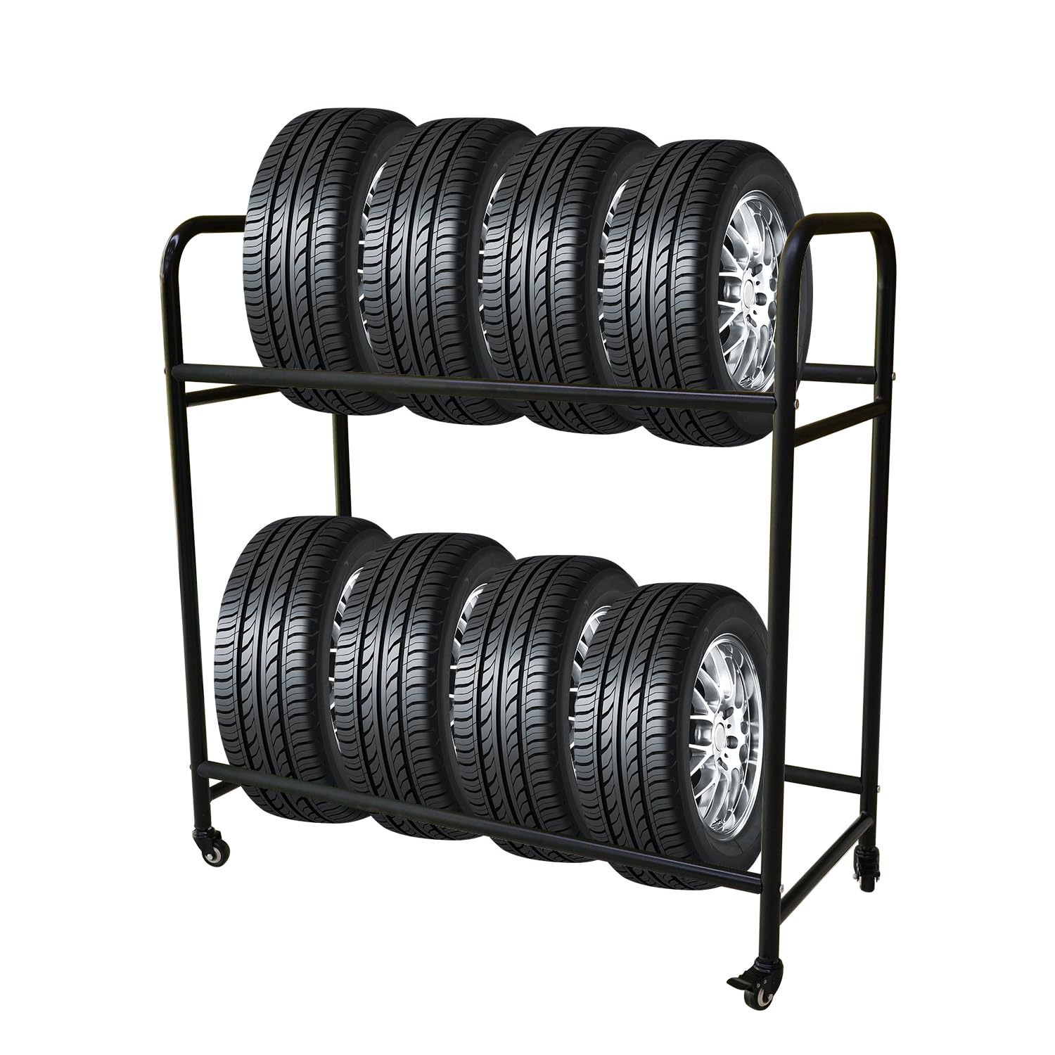DIYTUNINGS Rolling Tire Cart Rack Organizer, Heavy Duty Mobile Tire Holder for Garage Storage, Adjustable Tire Stand Indoor/Outdoor with 2 Universal Wheels Shelves