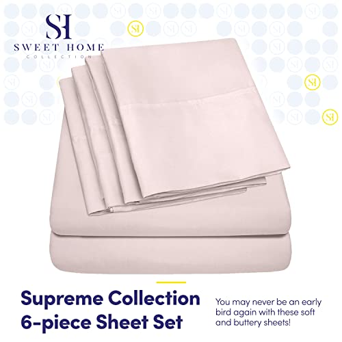 Queen Sheets Pale Pink - 6 Piece 1500 Supreme Collection Fine Brushed Microfiber Deep Pocket Queen Sheet Set Bedding - 2 Extra Pillow Cases, Great Value, Queen, Pale Pink