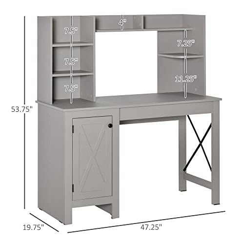 HOMCOM Farmhouse Computer Desk with Hutch and Cabinet, Home Office Desk with Storage, for Study, Light Grey