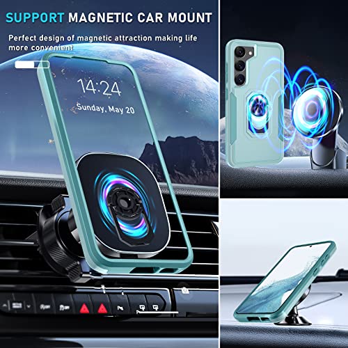 Janmitta Samsung Galaxy S23+ Plus Case with Screen Protector+Camera Lens Protector,Heavy Duty Shockproof Full Body Phone Cover Built in Rotatable Magnetic Ring Holder Kickstand,2023 Mint Green