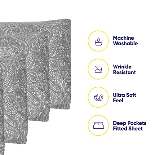 Queen Sheets Paisley Grey - 6 Piece 1500 Supreme Collection Fine Brushed Microfiber Deep Pocket Queen Sheet Set Bedding - 2 Extra Pillow Cases, Great Value, Queen, Paisley Gray