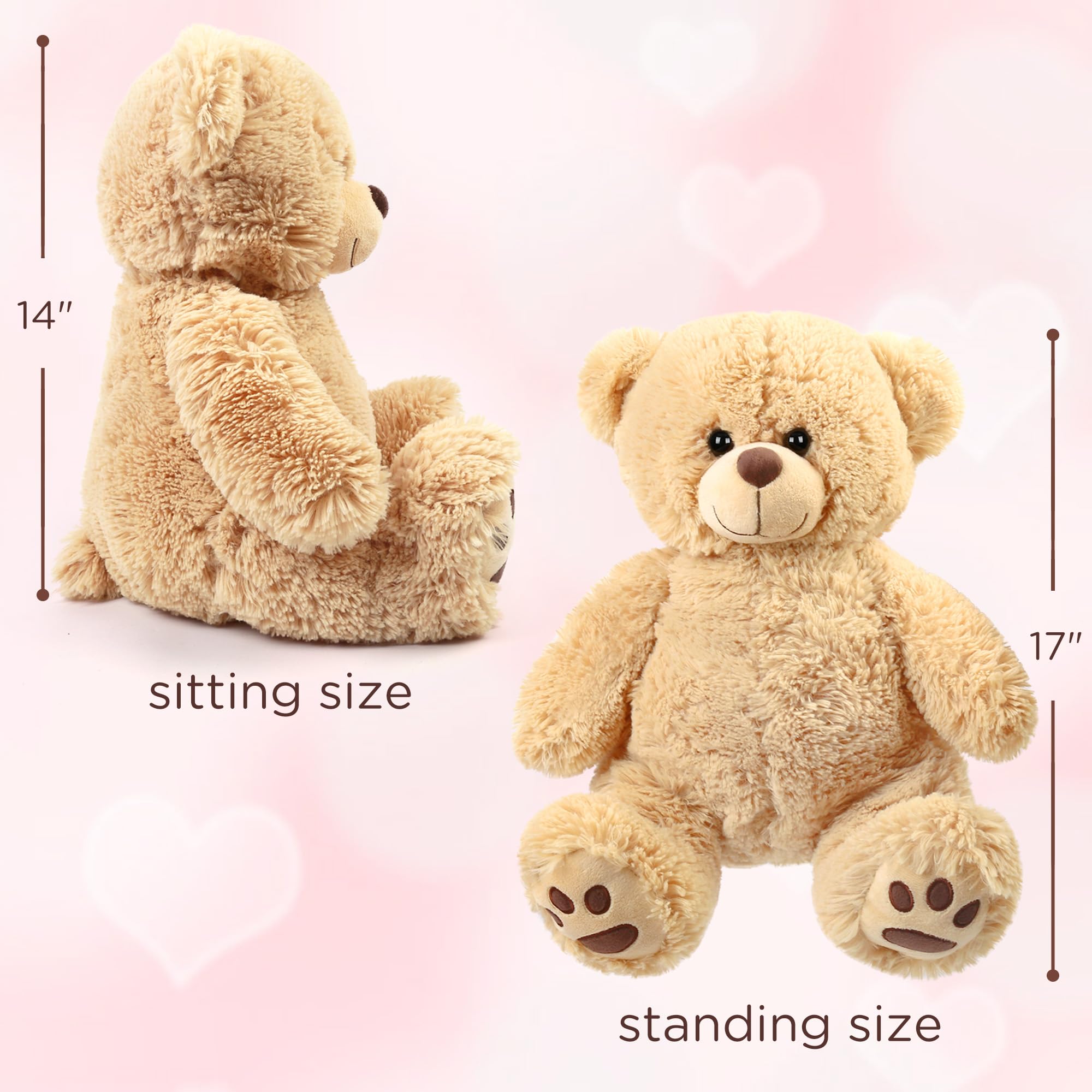 LotFancy Teddy Bear Stuffed Animal, 14 inch Brown Teddy Bear Plush Toy, Valentines Day Gifts for Girlfriend, Birthday for Kids