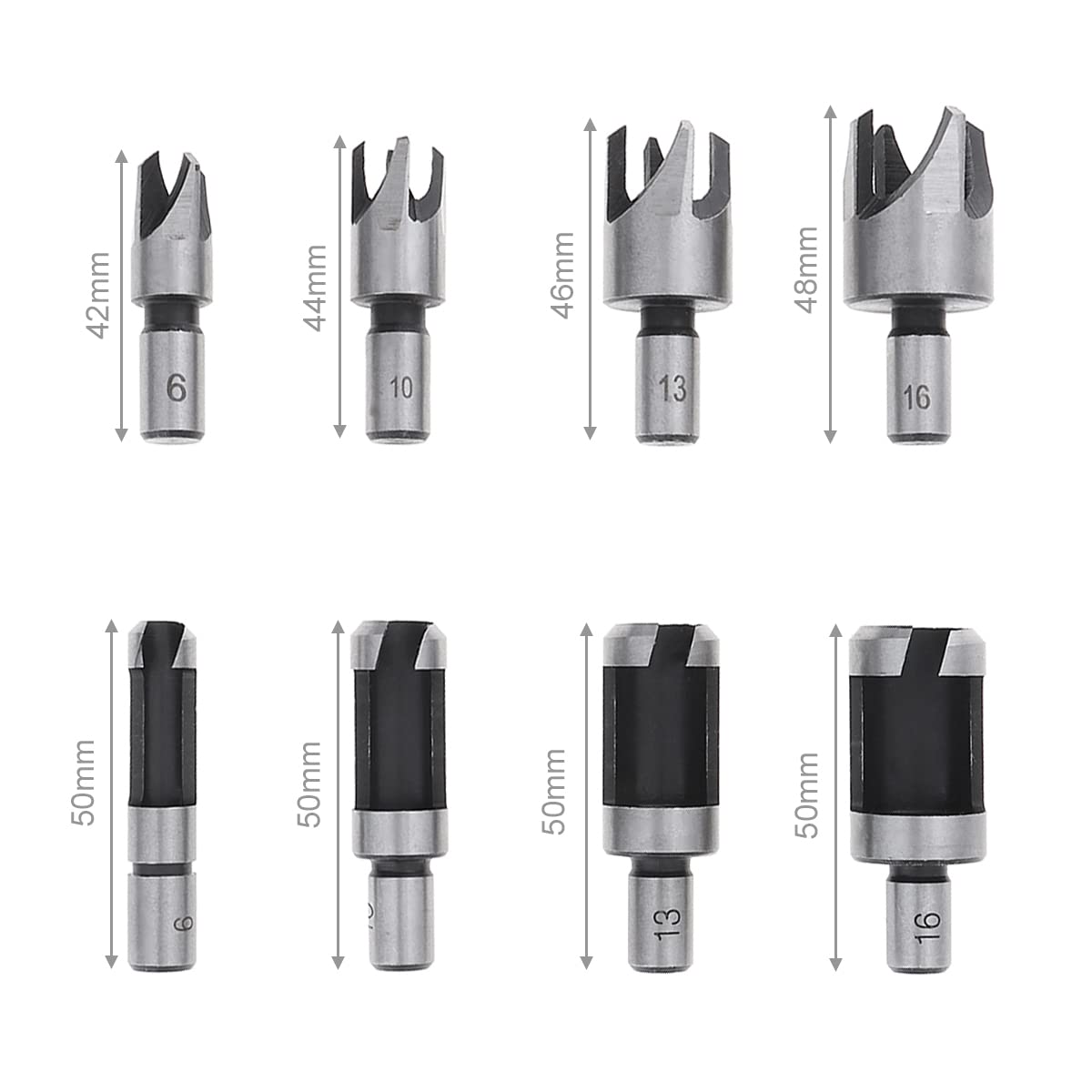 CLAHJQX 8pcs Wood Plug Cutter Drill Bit Set 5/8" 1/2" 3/8" 1/4" Straight & Tapered Claw Type Drill Bit Set Woodworking Hole Saw Cutting Tool
