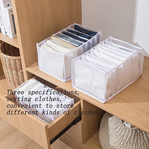 LOTSC 7 Grid Washable Wardrobe Clothes Organizer, Jeans Compartment Storage Box for Home (White 9-grid T-shirt)