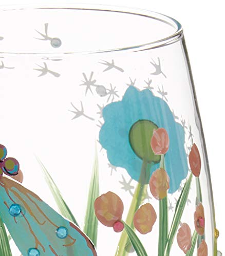Lolita Dragonfly Summer Artisan Painted Wine Glass Gift, 440 ml