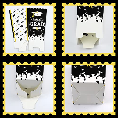 KOWLOON Graduation Popcorn Boxes School Grad Party Favor Popcorn Treat Boxes 24 Pieces, Black