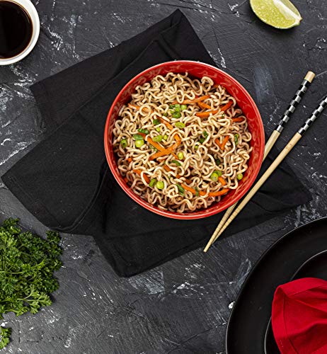KooK Ceramic Japanese Noodle Bowl Set, Large Capacity, For Ramen, Udon, Soba, Pho and Soup, Microwave and Dishwasher Safe, 34 oz, Set of 4 (Black/Red)