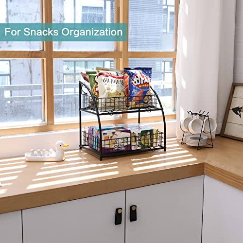 Fruit Basket for Kitchen, Fruit and Vegetable Storage Bowl Stand with Quality Metal Frame, Detachable, Large Capacity, 2 Tier Wire Produce Basket Fruit Holder for Kitchen Countertop Dining Table