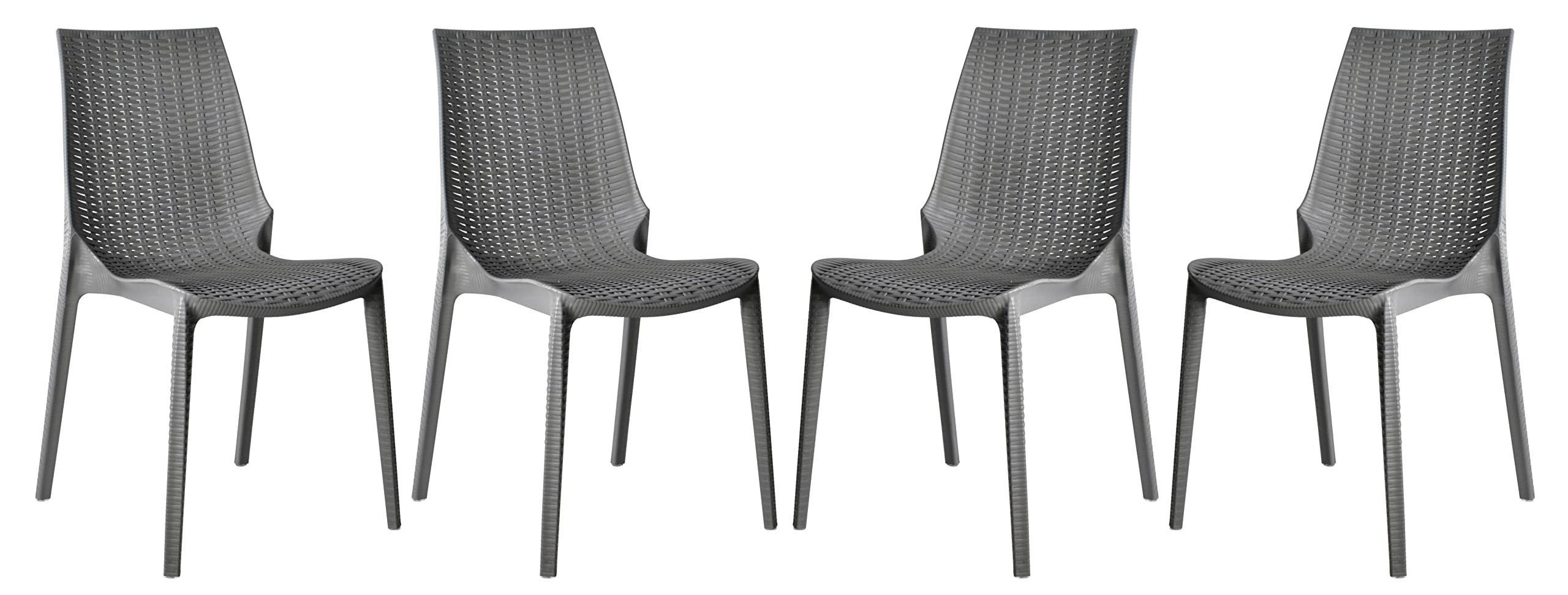 LeisureMod Kent Modern Outdoor Stackable Dining Chair Set of 4, Grey