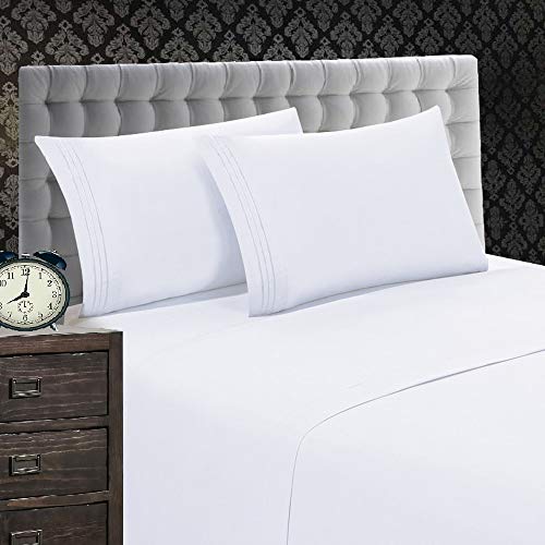 Elegant Comfort ® 1500 Thread Count WRINKLE & FADE RESISTANT 4 pc Sheet set, Deep Pocket Up to 18" - All Size and Colors, Full White