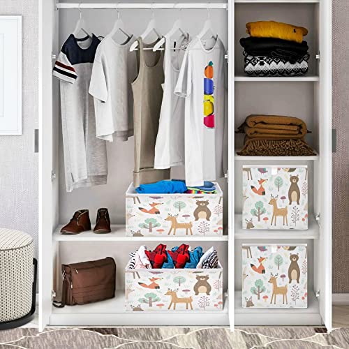 Kigai Forest Animals Storage Bins Cube Foldable Storage Baskets Bin Waterproof Home Organizer with Handles Basket for Toy Nursery Blanket Clothes, 11x11x11 Inch