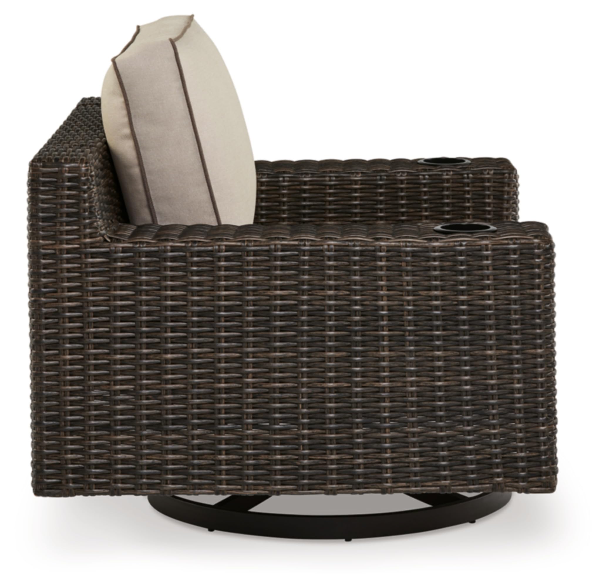 Signature Design by Ashley Coastline Bay Casual Outdoor Swivel Lounge with Cushion and 2 Cup Holders, Beige & Dark Brown